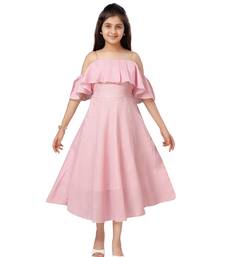 Pink plain blended cotton kids-girl-gowns - Aarika - 3771814