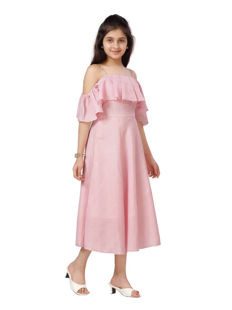 Pink plain blended cotton kids-girl-gowns - Aarika - 3771814
