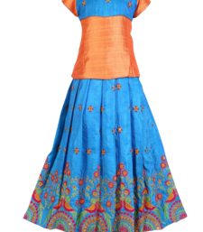Shivangi Girls Blue EMB Floral Parrot Pattu Pavadai - Shivangi - 3792185