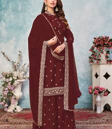 Dark-maroon embroidered art silk salwar - Monjolika - 3793331
