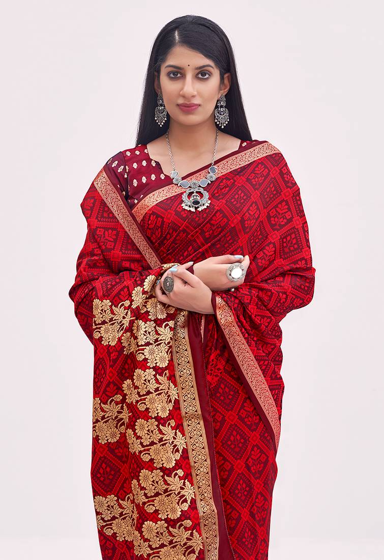 Stunning Crimson red Color Party Wear Silk Saree - Hirpara House - 3805280
