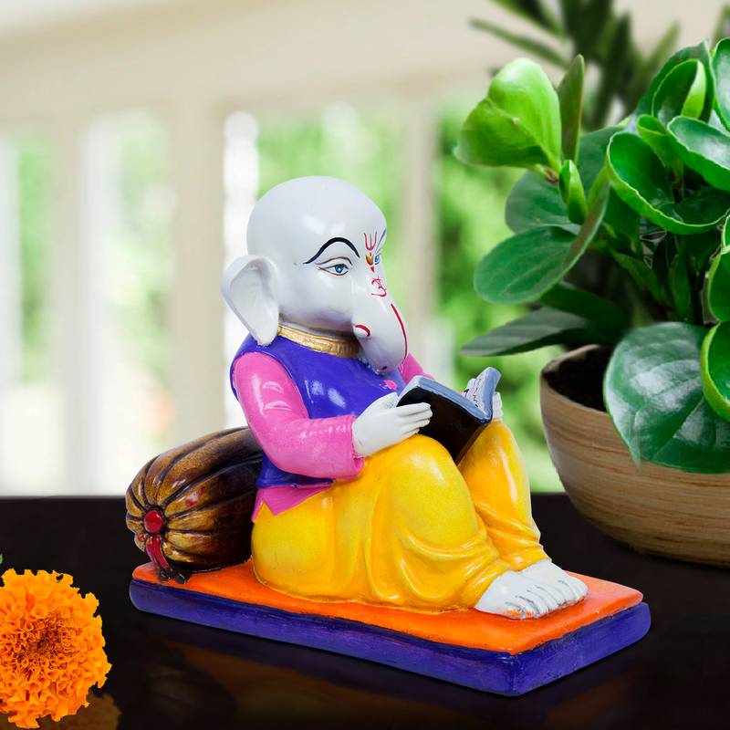 Karigaari Lord Ganesha Reading Book on chowki Idol Showpiece for ...