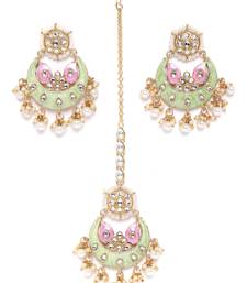 Simply Yours Earring & Maang Tikka Set(Greenpink) - Simply Yours - 3815753