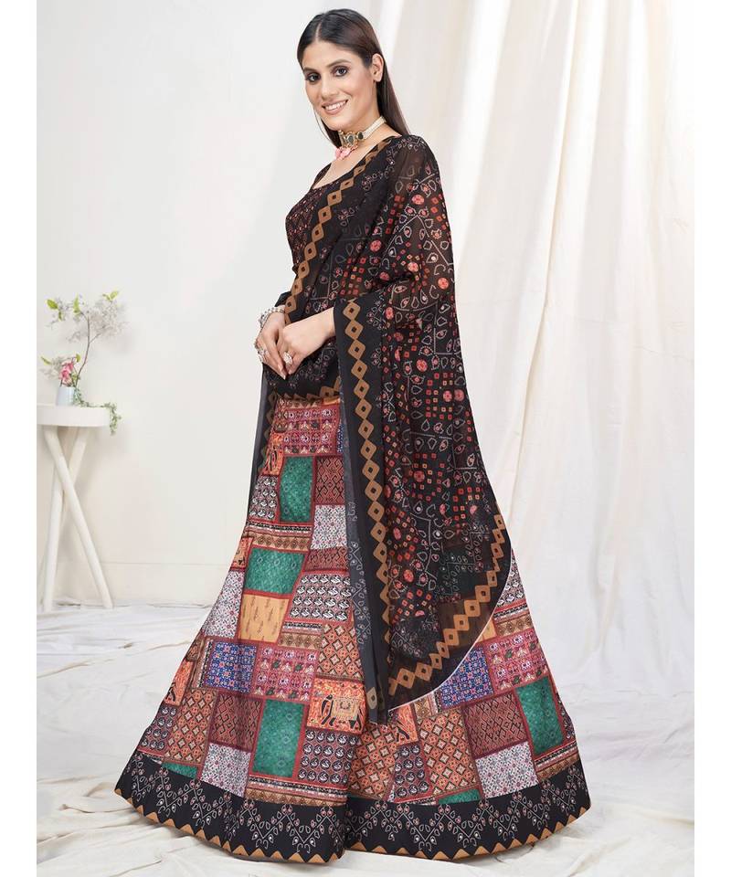 Prettiest Brown Digital Printed Banglori Silk Lehenga Choli - WHITE ...