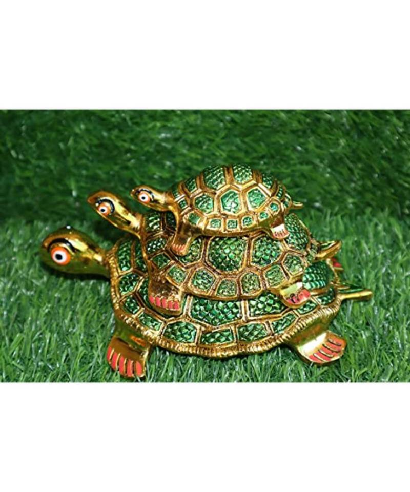 Salvus Metal Handmade Green & Gold Turtle/ Tortoise Feng Shui Showpiece ...