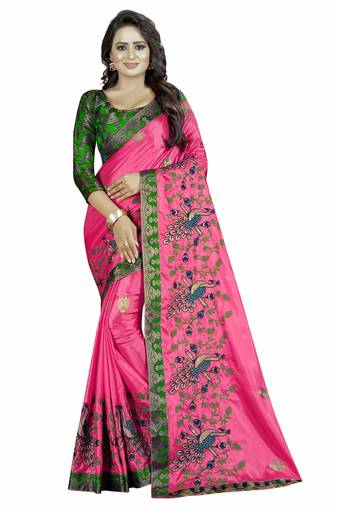 Pink Saree Online - Buy Hot Pink Sarees with Golden Border for Women