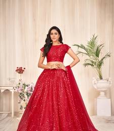 Red Sequece Net Semi Stitched Lehenga Choli With Dupatta - Atsevam ...