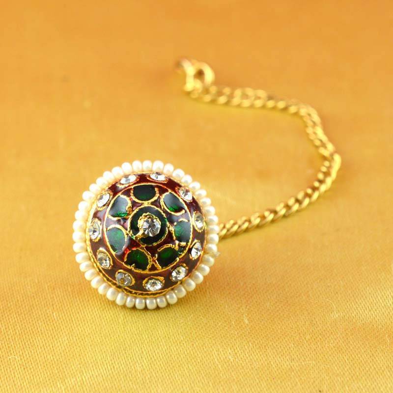 borla mang tika gold platted stone meenakari cz ad moti pearl polki ...