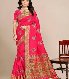 Peach Color Weaving Pure Silk Embroidery work with Jarkan Diamond work ...