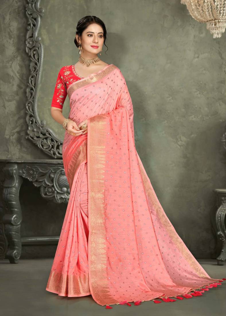 Pink woven silk saree with blouse - Rekha Maniyar - 3875591