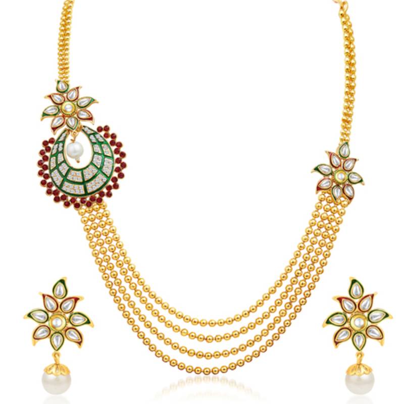 Intricately Four Strings Gold Plated Necklace Set - Sukkhi Online ...