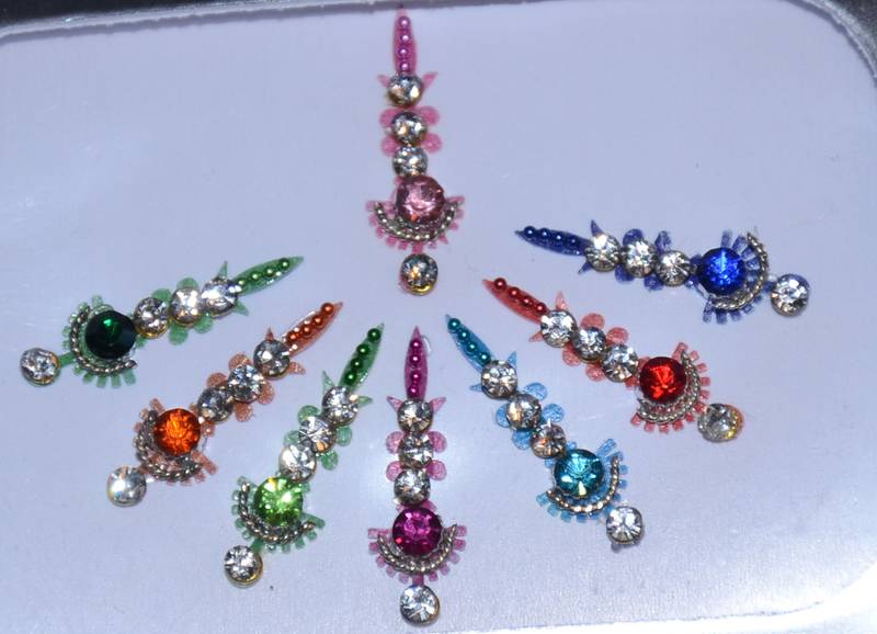 8 long bindi green,orange,light green,pink,aqua,red,blue,baby pink ...