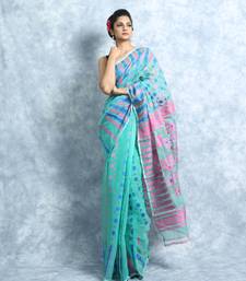 Sea Green And Pink Woven Jamdani - CHARUPAMA - 3889760