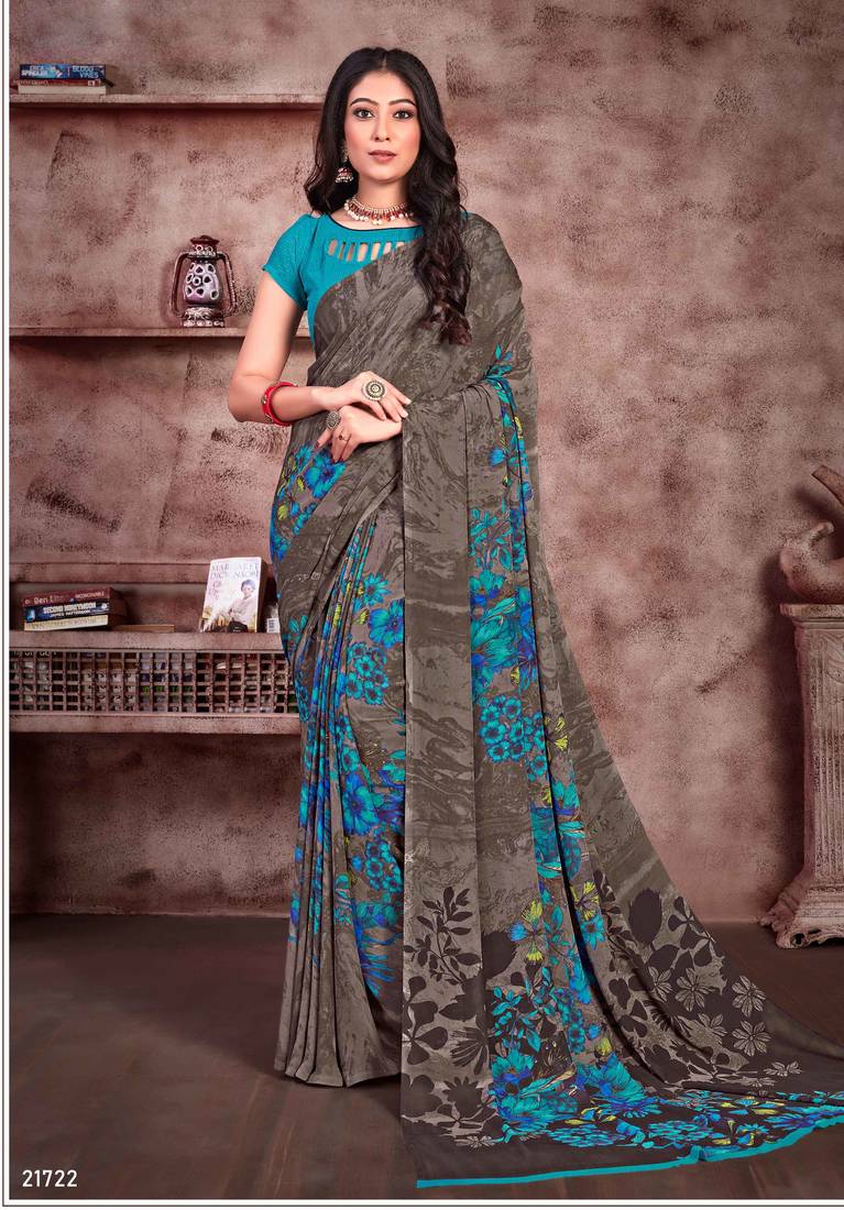 Weight Less Georgette With Floral Printed Saree - Shraddha Sarees - 3904067