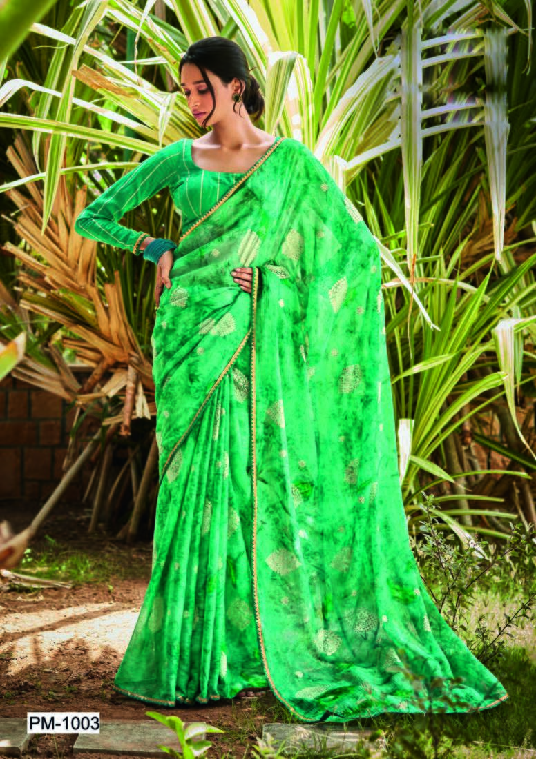 Looking Pure Chiffon Hand Print With Hand Poil Work Saree - Shraddha ...