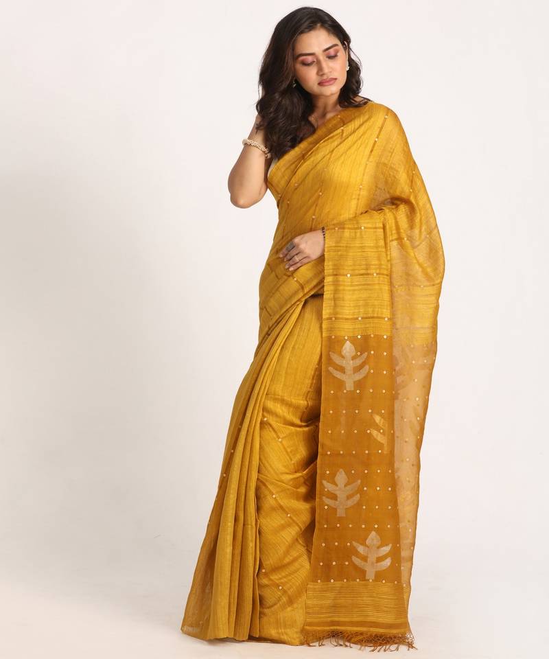 Metallic Gold Matka Silk Handloom Traditional Chumki Jamdani Saree ...