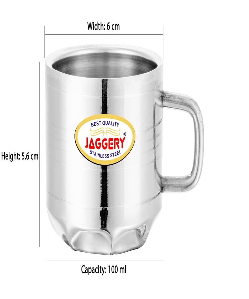 JAGGERY Double Wall Stainless Steel Tea & Coffee Cups Set of 6-Capacity ...