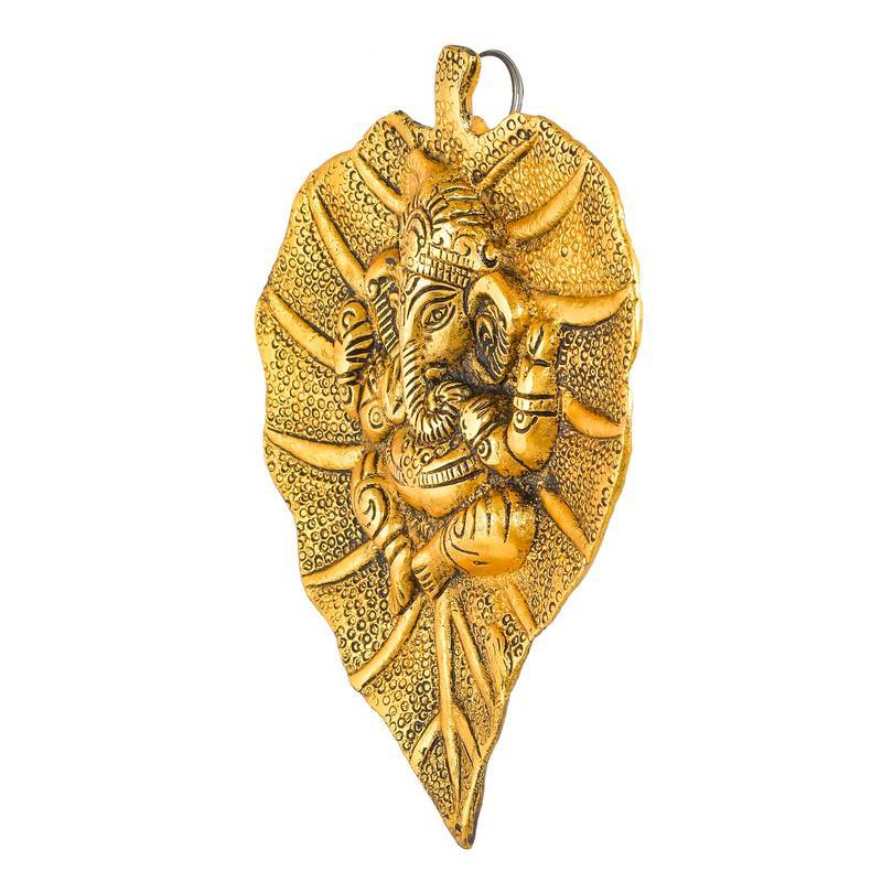 Metal Lord Ganesha On Leaf Metal Pan Patta Ganesh Decorative Wall ...
