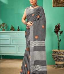 Grey Linen Weaving Designer Saree - PrazuFashion - 3913628