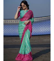 Turquoise Pink Party Wear Bandhani Saree - Vegaa Fashion - 3915772