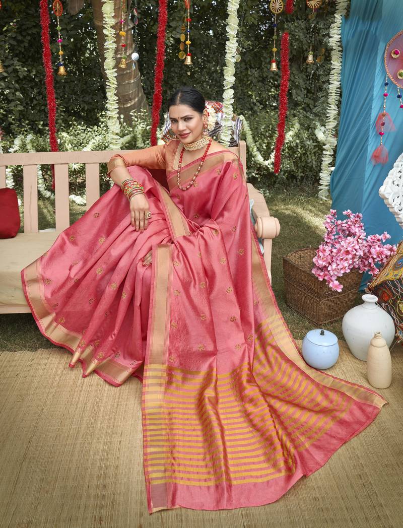 pink embroidered chanderi sarees with unstitched blouse - LIFESTYLE ...