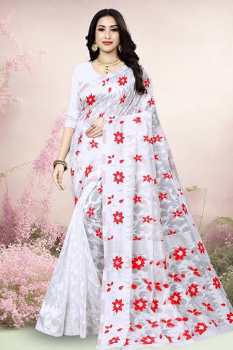 White Saree | Shop Snow, Floral, Seashell, Ivory White Sarees Online