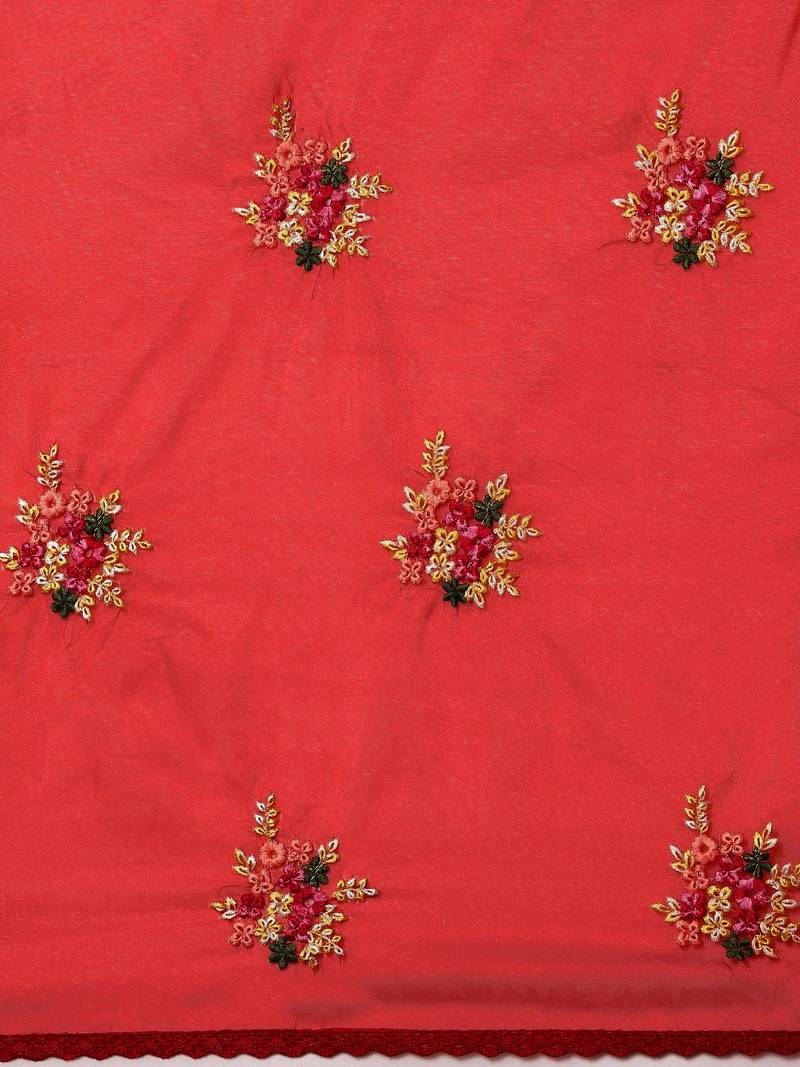 VASTRANAND Red printed Embroidered Organza Saree - VASTRANAND - 3922709