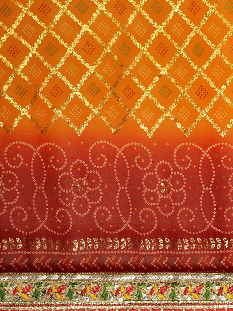 VASTRANAND Maroon & Yellow Sequinned Bandhani Saree - VASTRANAND - 3922775