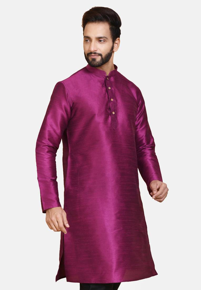 Purple plain cotton silk men-kurtas - Just Creation - 3932536