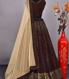 Coffee Brown Swarovski Worked Lycra Wedding Wear Lehenga Choli ...