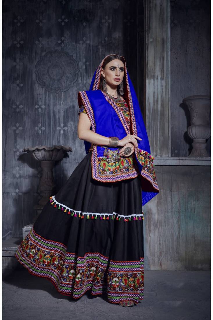 Black or Blue Rajwadi Kutchi Worked Silk Navratri Special Ghagra Choli ...
