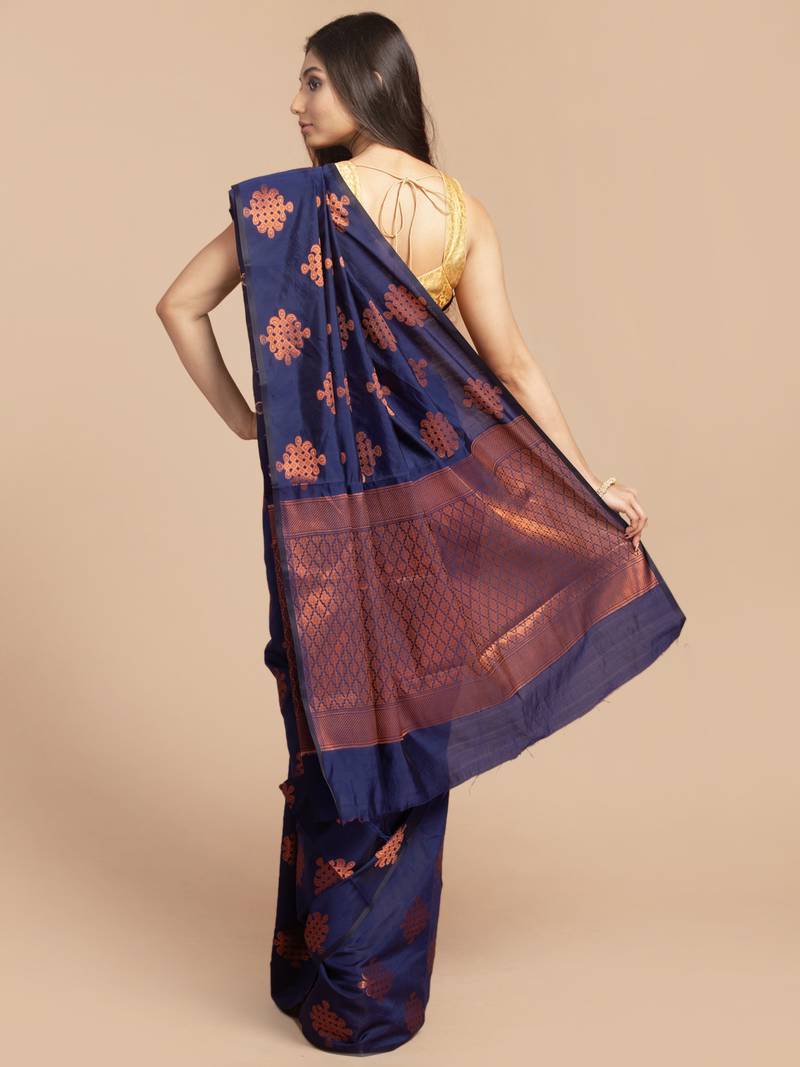 HOUSE OF BEGUM Women's Navy Blue Organza Silk all over Copper Buti ...