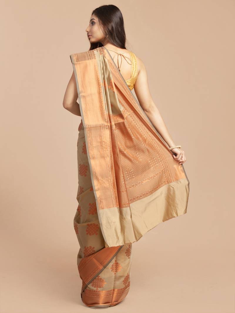 HOUSE OF BEGUM Women's Beige Organza Silk all over Copper Buti Print ...