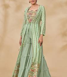 LIGHT GREEN RSHAM , ZARI , MIRROR AND SEQUINS EMBROIDERED GEORGETTE ...
