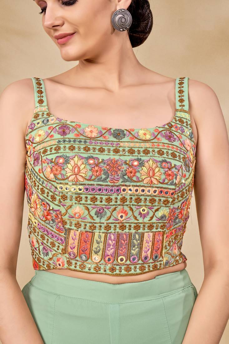 LIGHT GREEN RSHAM , ZARI , MIRROR AND SEQUINS EMBROIDERED GEORGETTE ...