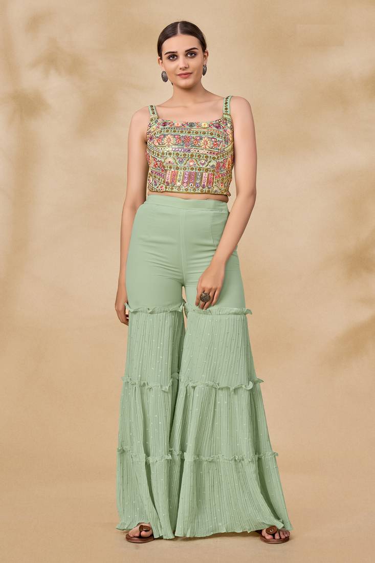 LIGHT GREEN RSHAM , ZARI , MIRROR AND SEQUINS EMBROIDERED GEORGETTE ...