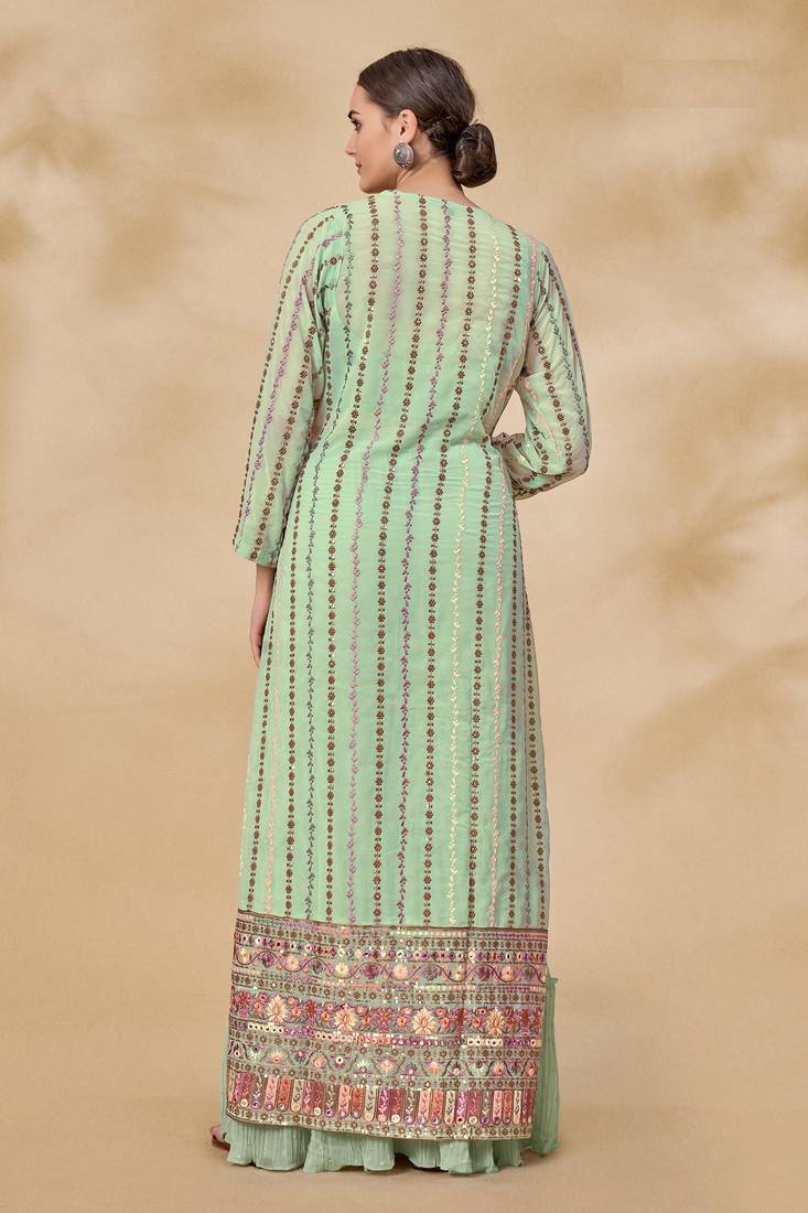 LIGHT GREEN RSHAM , ZARI , MIRROR AND SEQUINS EMBROIDERED GEORGETTE ...
