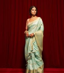Light sky blue woven silk saree with blouse - BAJAJ FASHION HUB - 3946902