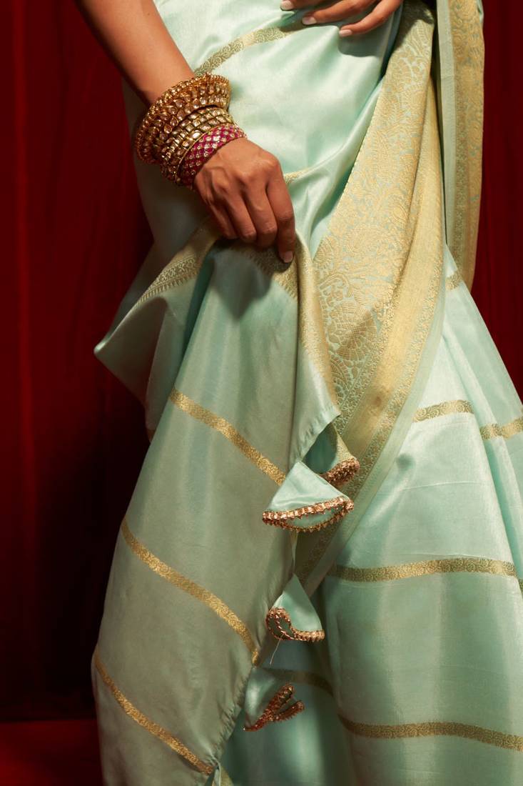 Light sky blue woven silk saree with blouse - BAJAJ FASHION HUB - 3946902