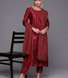 Indo Era Red Sequinned Straight Kurta Trouser With Dupatta Set - INDO ...