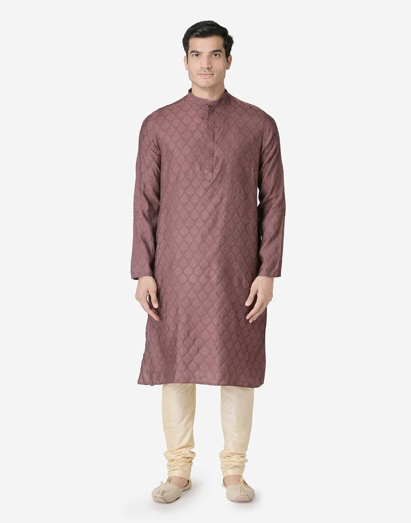 Tabard purple printed jacquard Kurta for men's - Tabard - 3948256