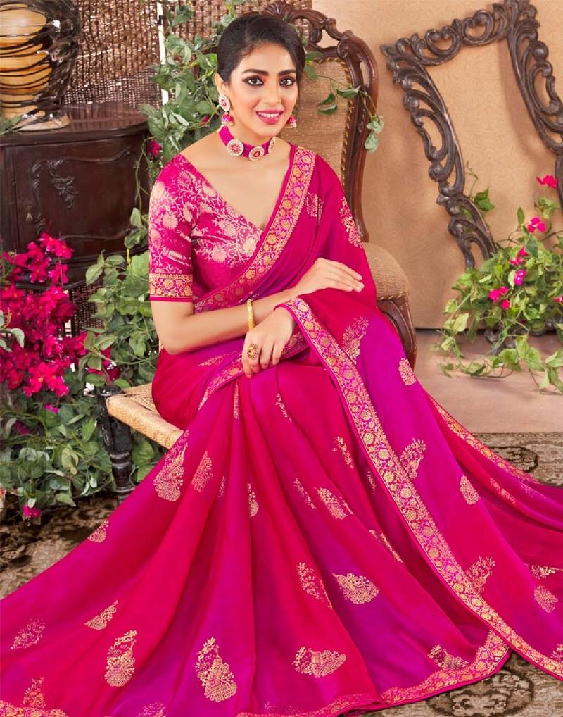 Hot Pink Printed Chiffon Fancy Pallu Saree With Blouse - Vishal Prints ...