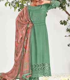 Gorgeous pure moga silk green printed borer work salwar suit - Jay ...