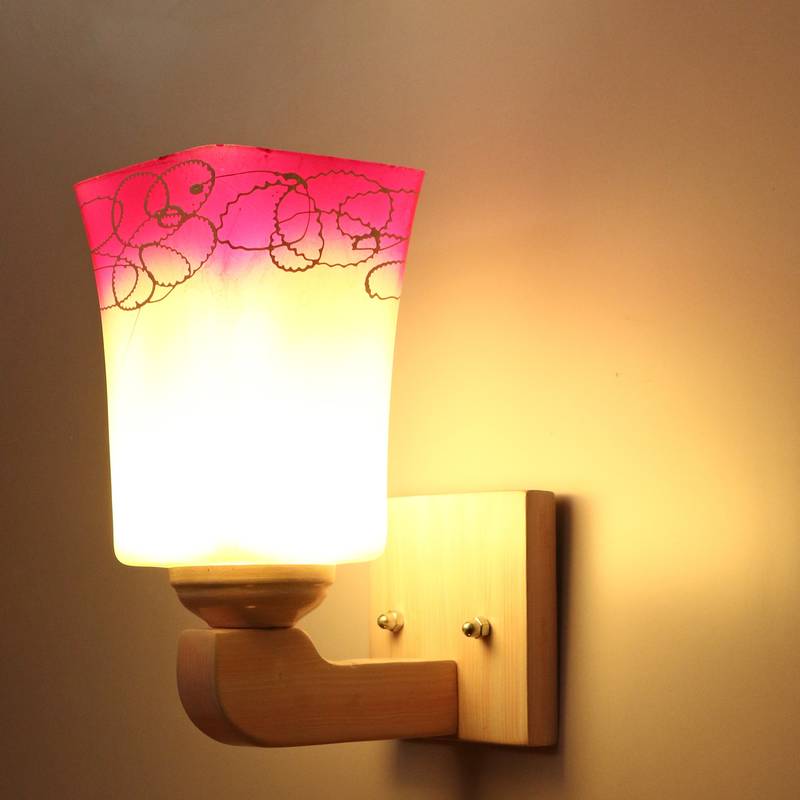LED Sconce Glass Wall Lamp/Light With Stylish Wood Fitting, 7 Watt (Set ...