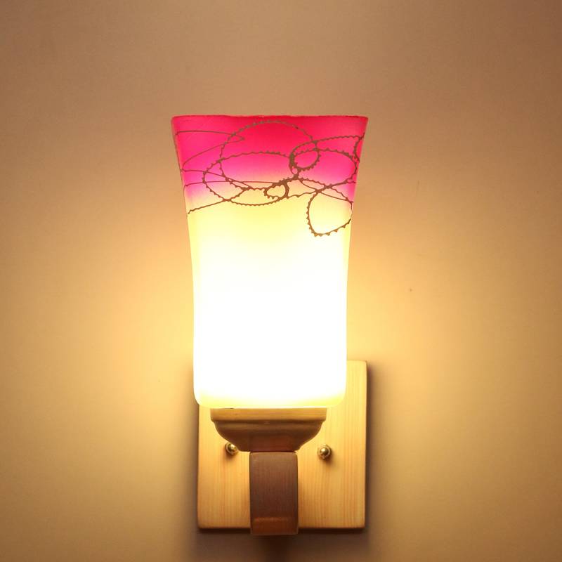 LED Sconce Glass Wall Lamp/Light With Stylish Wood Fitting, 7 Watt (Set ...