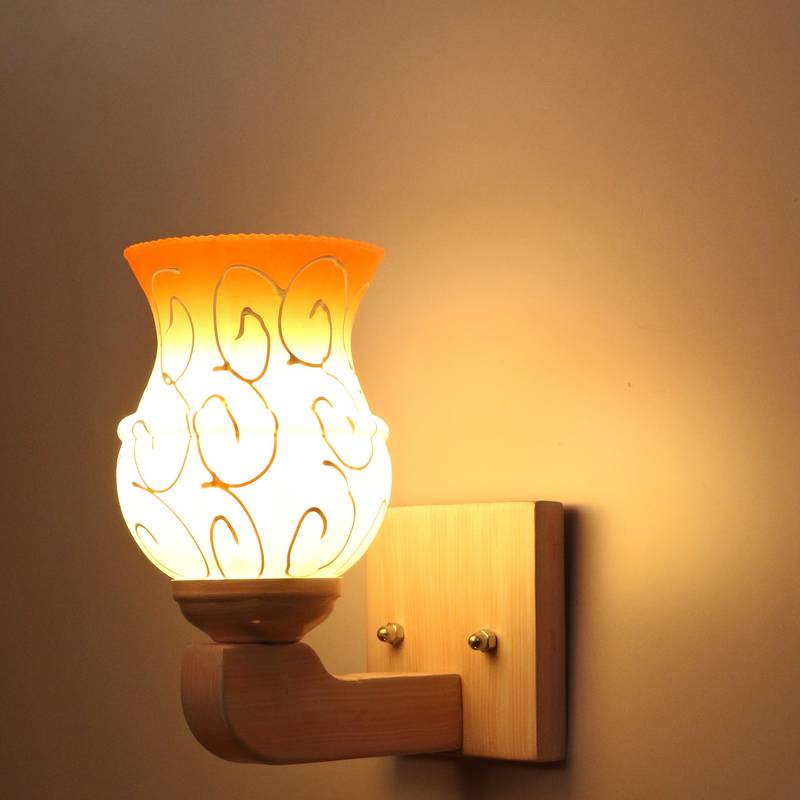 LED Sconce Glass Wall Lamp With Stylish Wood Fitting BX26 - Afast - 3954148