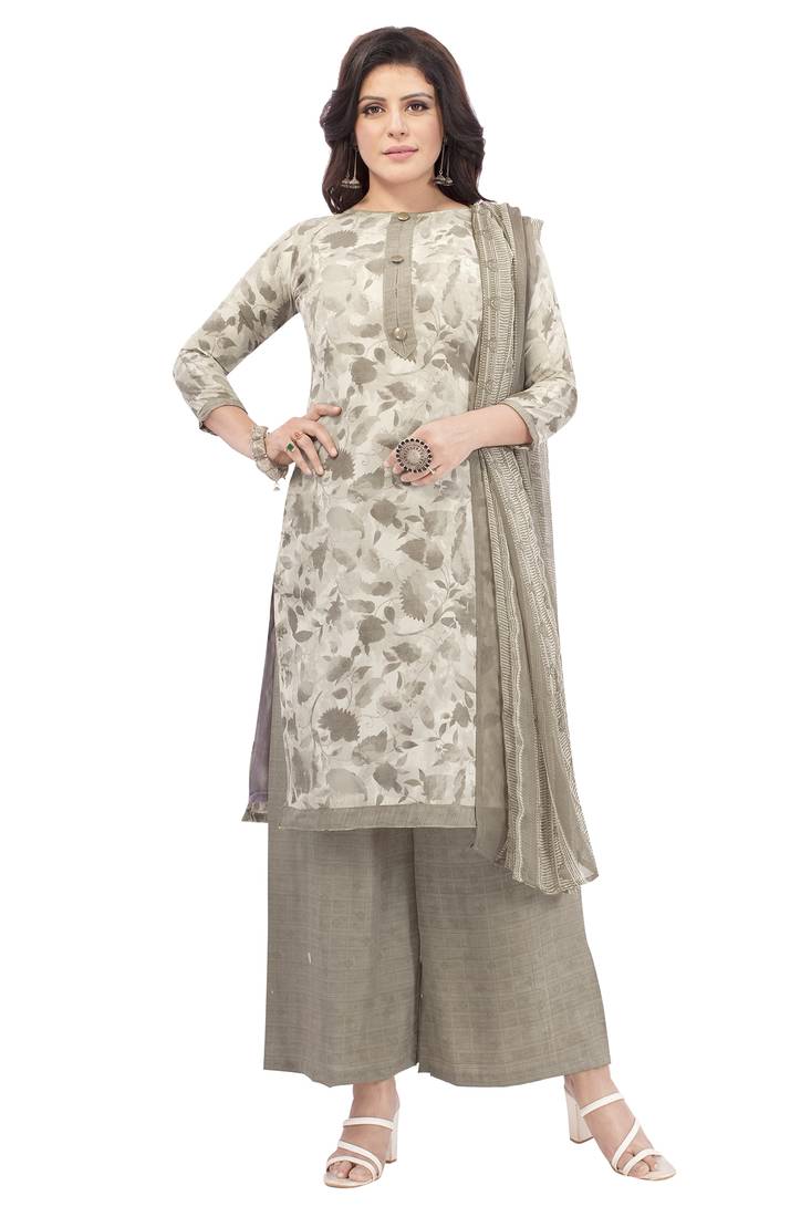 Grey printed synthetic salwar - Om Clothing - 3962216