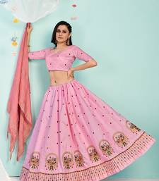 PINK THREAD AND SEQUINS EMBROIDERED NET SEMI STITCHED BRIDAL LEHENGA ...
