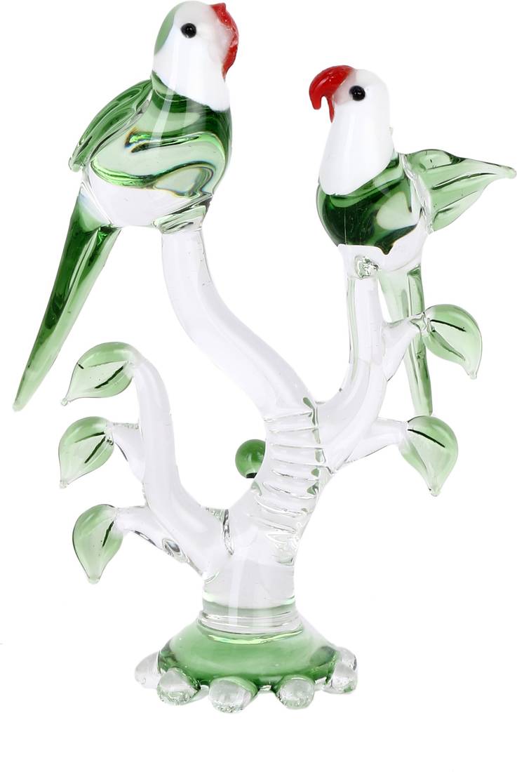 Crystal Shining Clear Glass Natural Loving Birds Pair Relaxing On A ...
