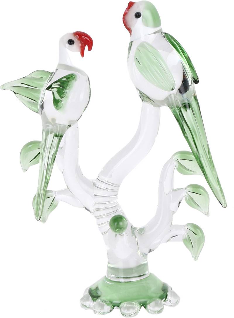 Crystal Shining Clear Glass Natural Loving Birds Pair Relaxing On A ...
